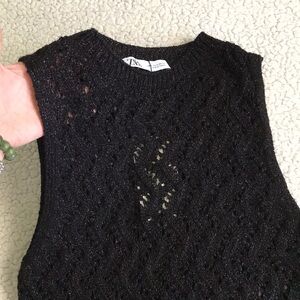Zara | Tops | Zara Metallic Thread Knit Fringed Top S New | Poshmark